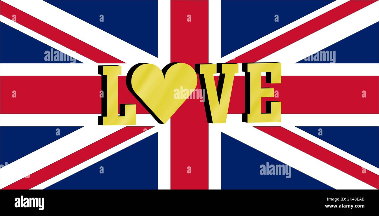 United kingdom: the word love with the heart and the union jack flag ...