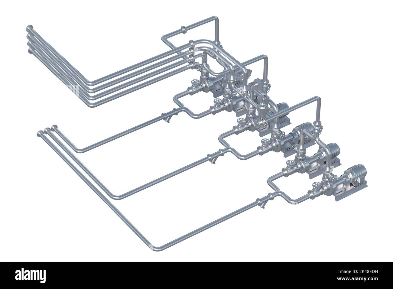 pump system with pipes and engines isolated on white. 3d rendering ...