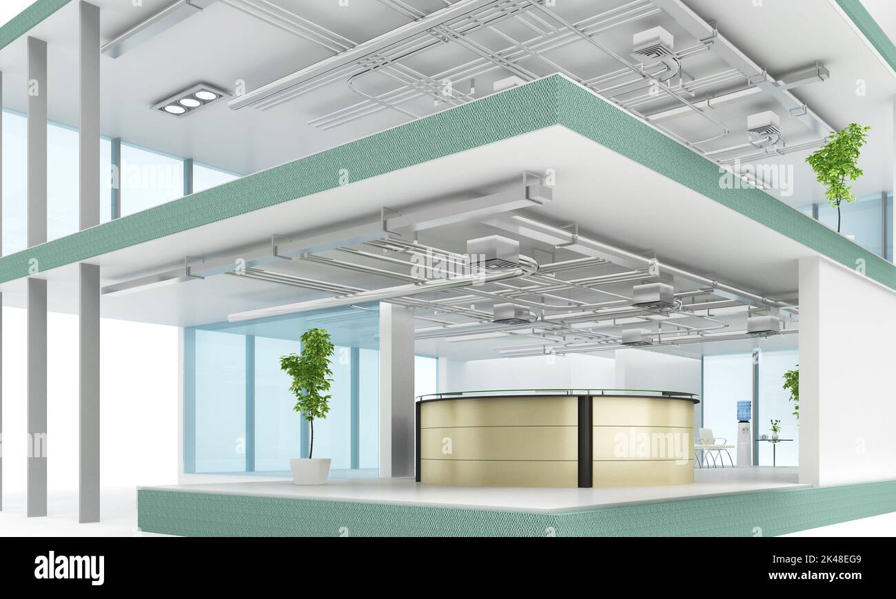 sectional office space with ventilation structure on the ceiling. 3d ...