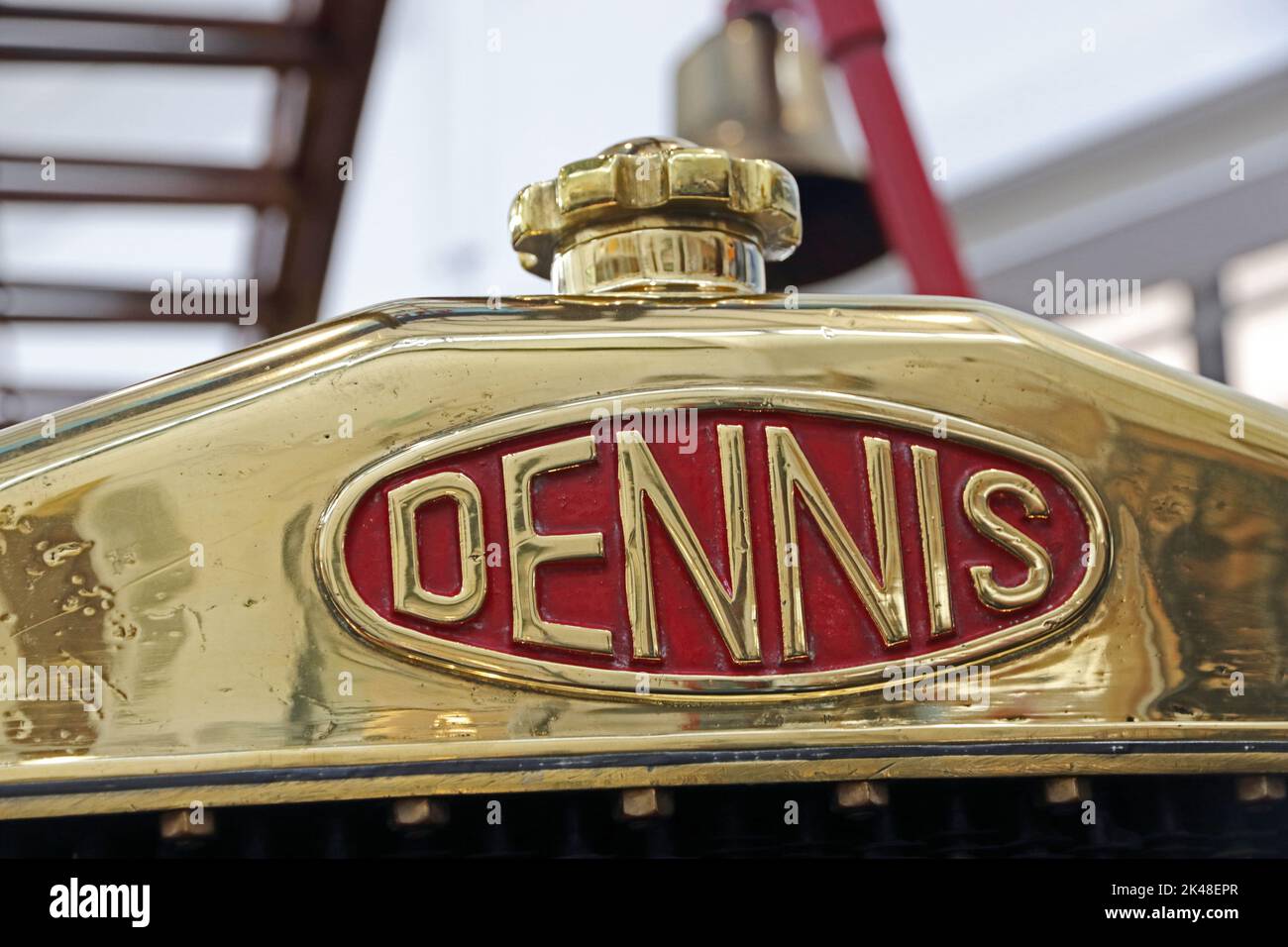 Dennis badge on top of radiator on old Dennis Fire Engine Stock Photo ...