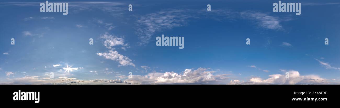 evening dark blue sky hdr 360 panorama with white beautiful clouds in ...