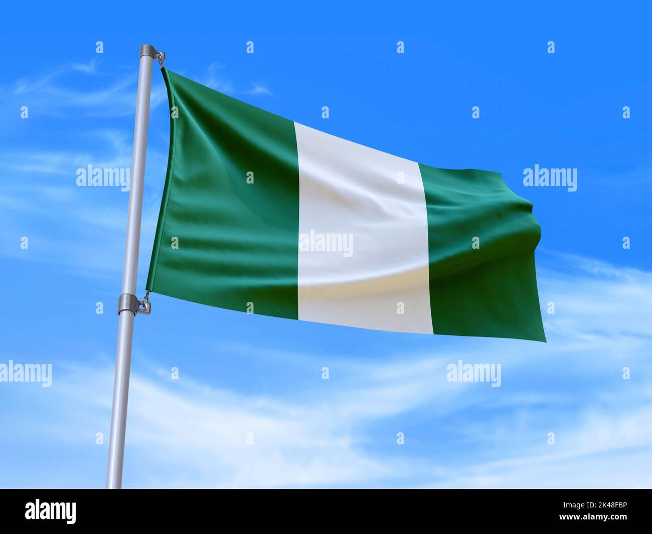 Beautiful Nigeria flag waving in the wind with sky background - 3D ...
