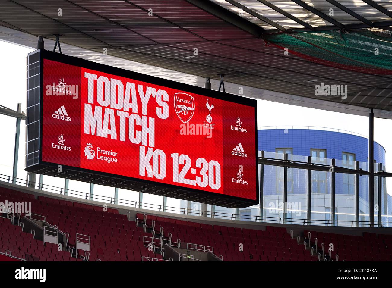 The big screen displays the kick off time for the north London derby ...