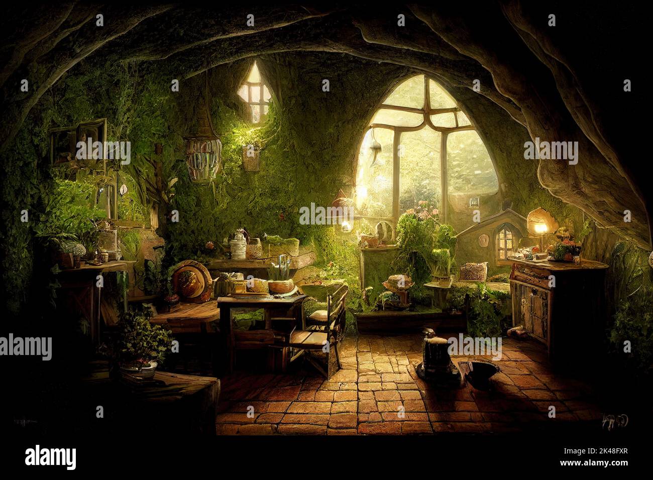 Light through window of fantasy fairy tale fantasy room. 3d ...