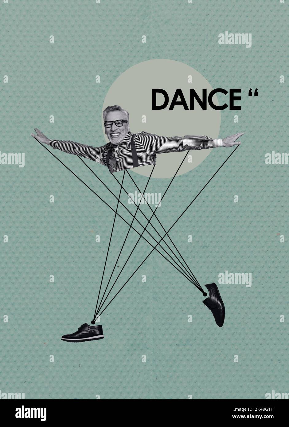 Magazine image collage of pensioner grandfather freak have ropes tied ...