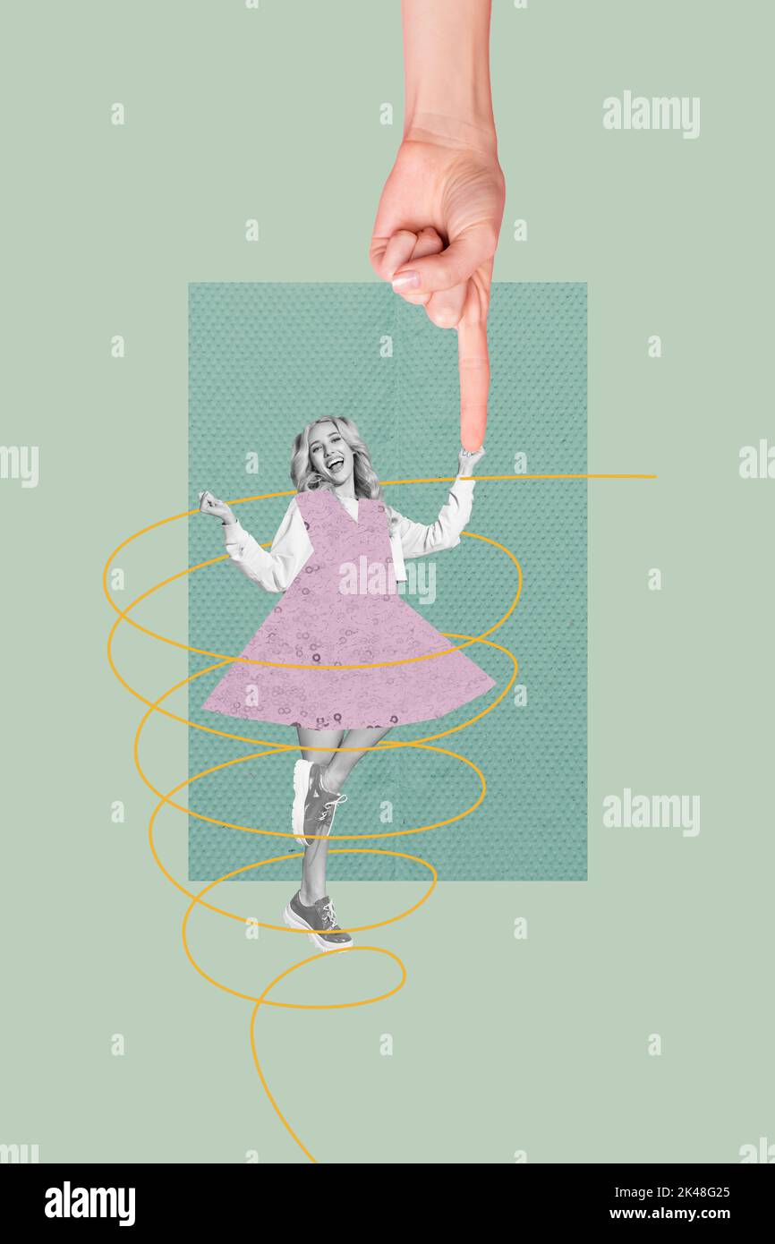 Banner image collage of sweet lovely girly lady spinning around wearing ...