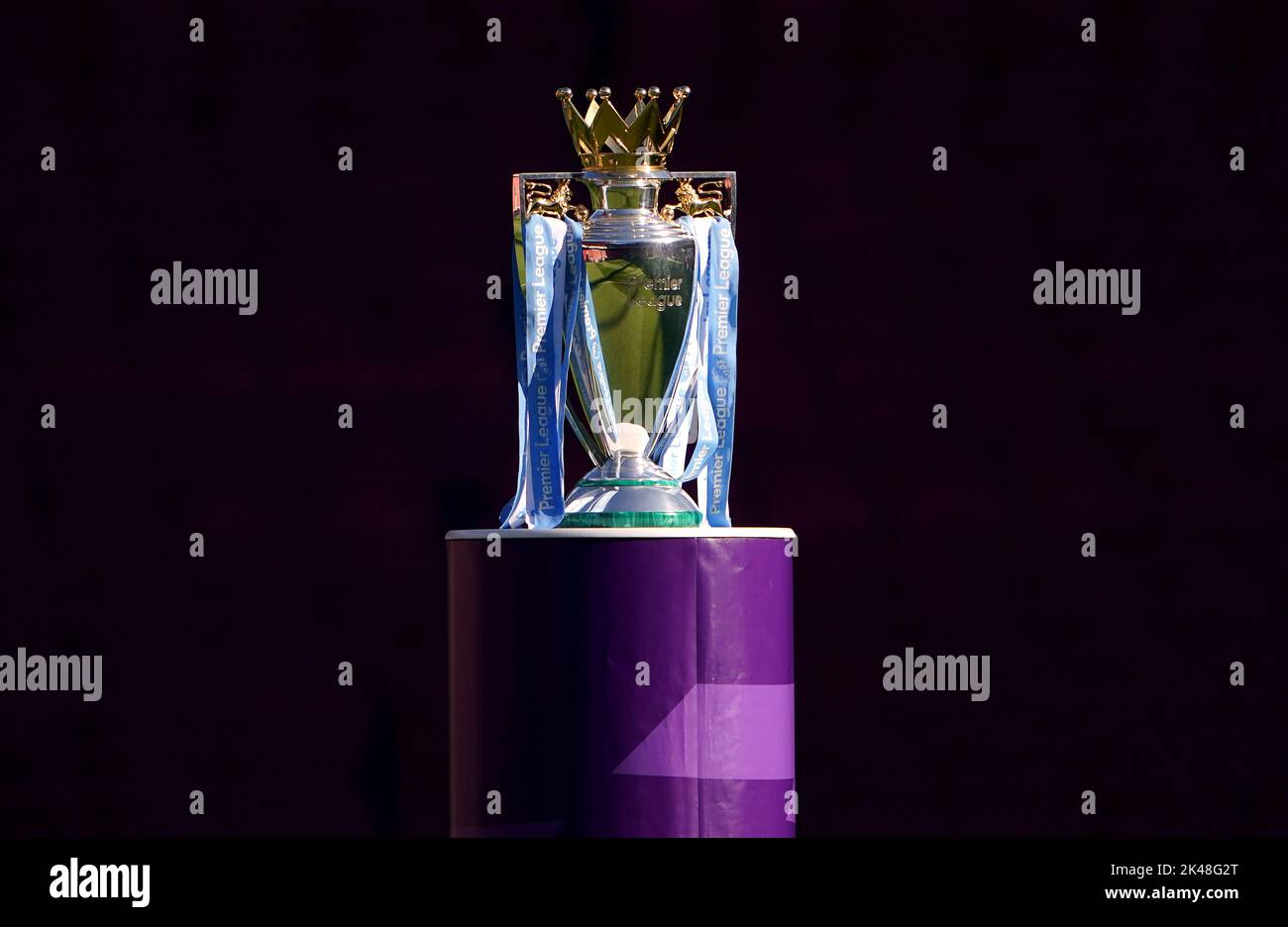 The Premier League trophy on display ahead of the Premier League match ...