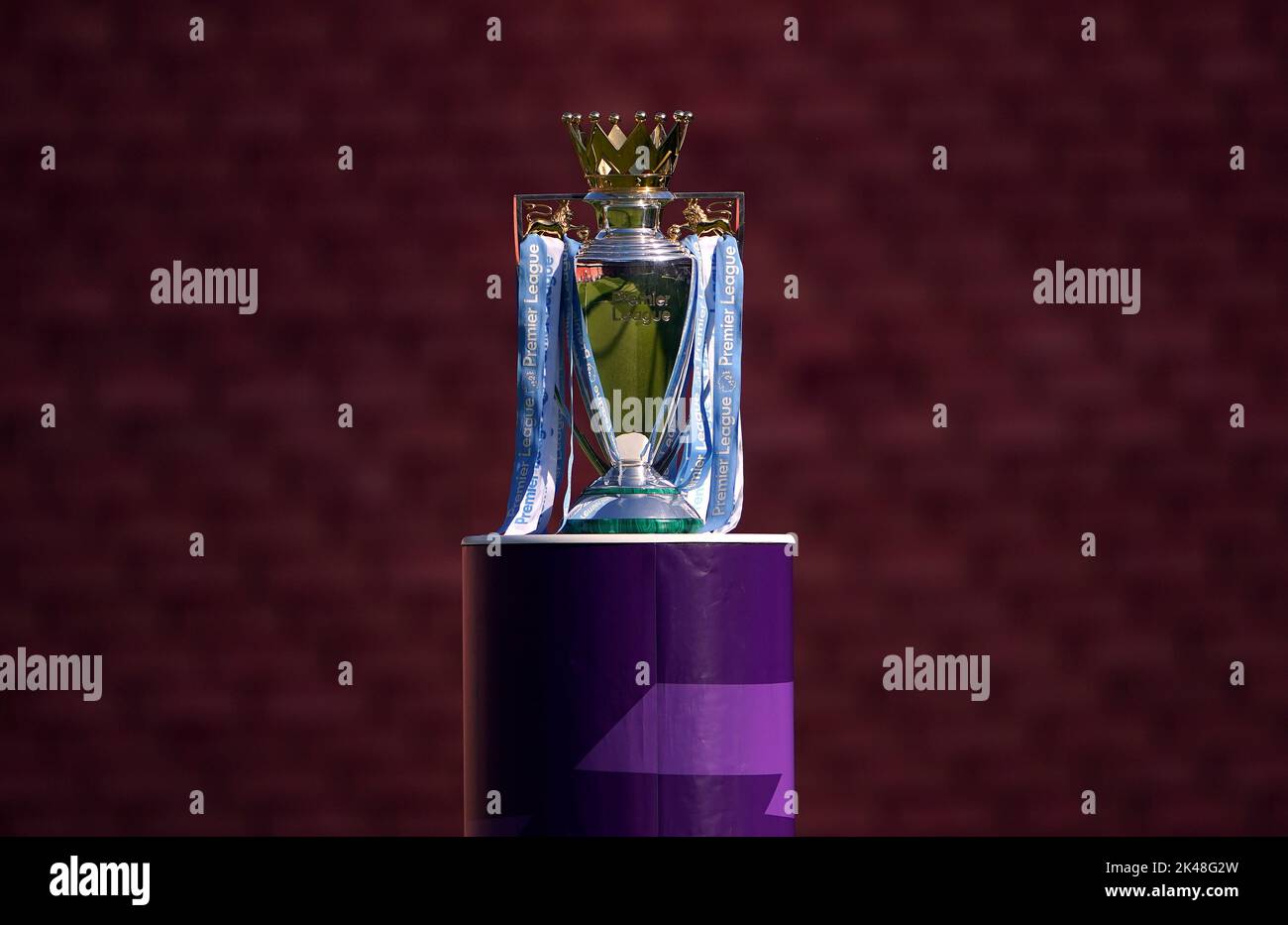 The Premier League trophy on display ahead of the Premier League match ...