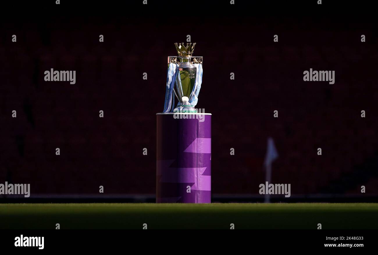 The Premier League trophy on display ahead of the Premier League match ...