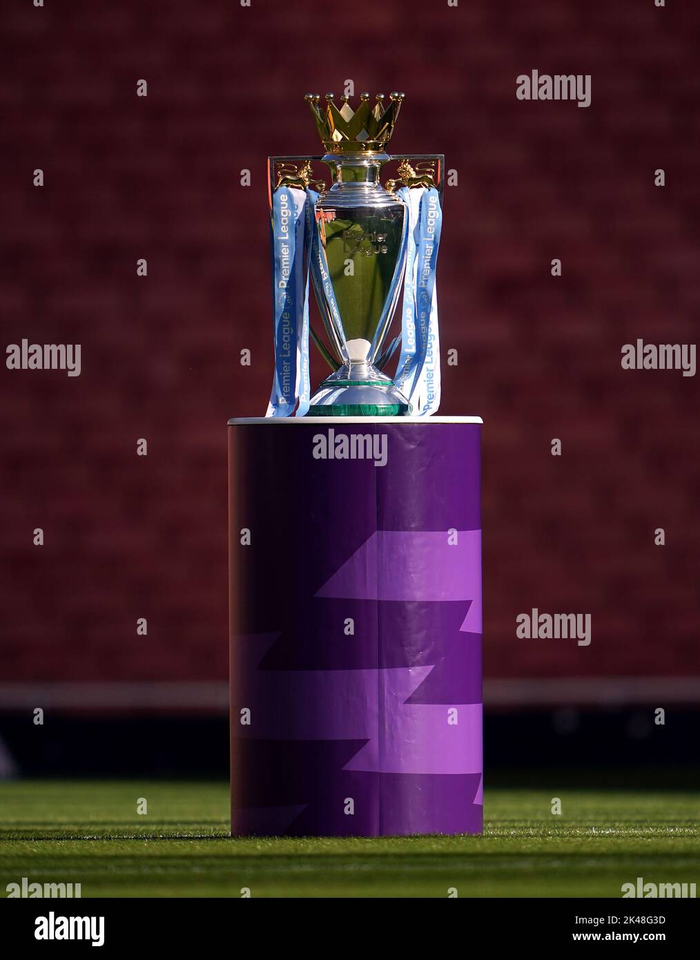 The Premier League trophy on display ahead of the Premier League match ...