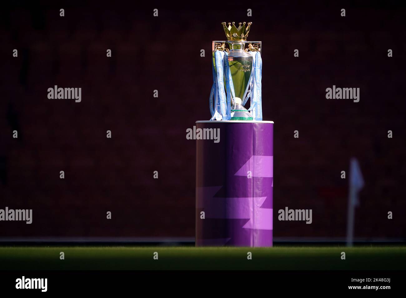 The Premier League trophy on display ahead of the Premier League match ...