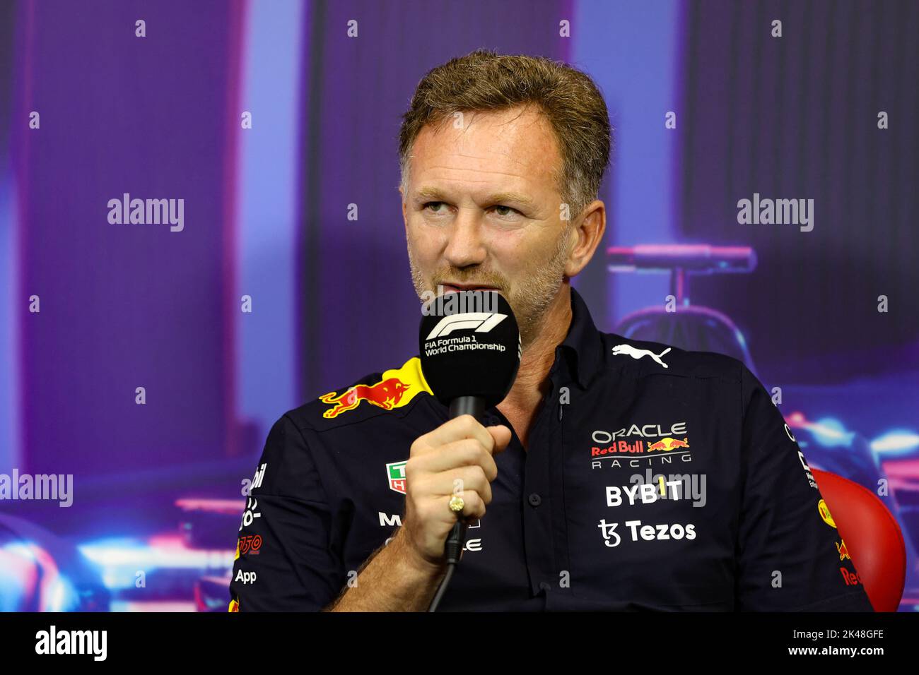 Christian Horner (GBR) Red Bull Racing Team Principal in the FIA Press Conference. 01.10.2022 ...