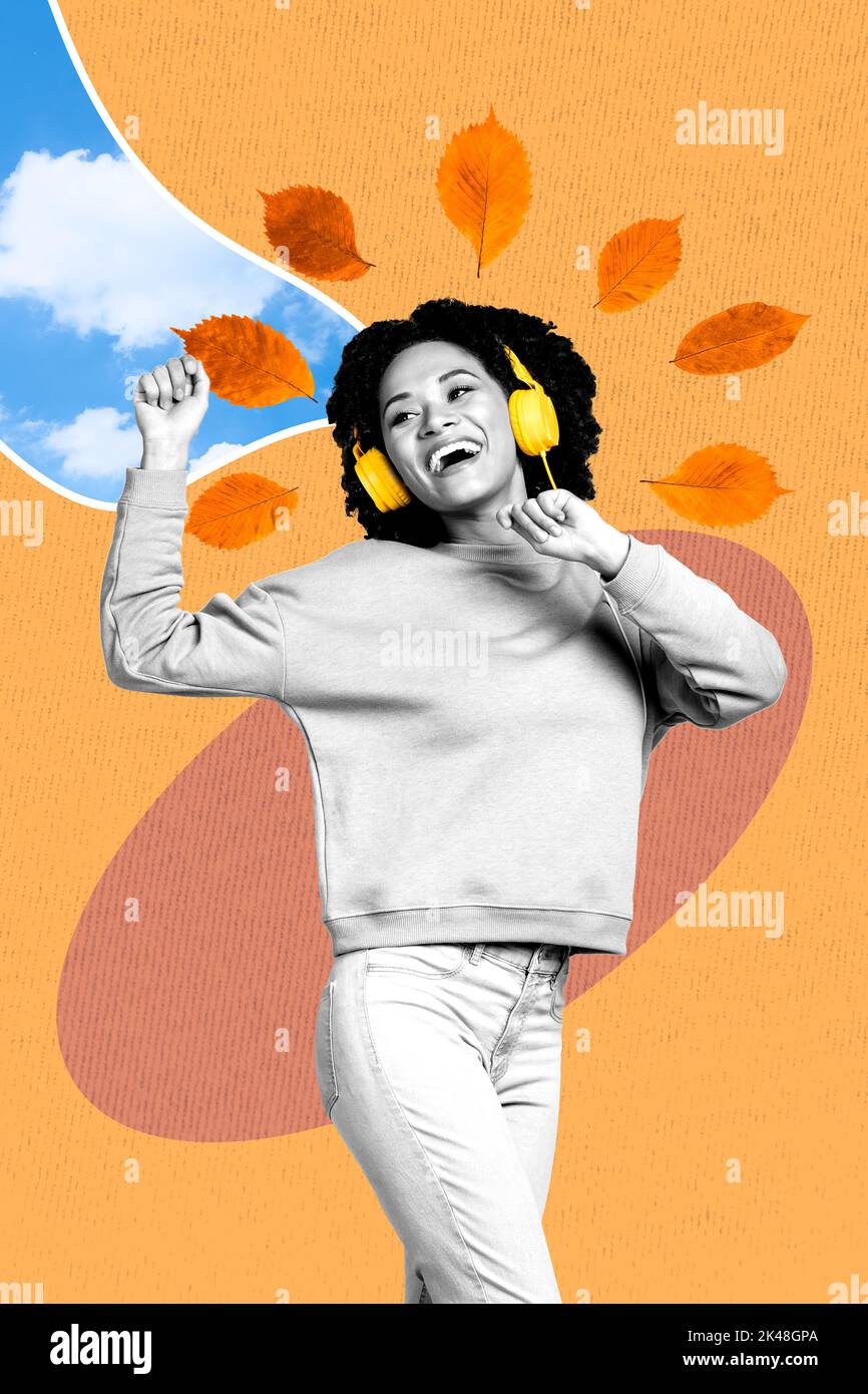 Creative abstract template graphics image of funny funky lady enjoying ...