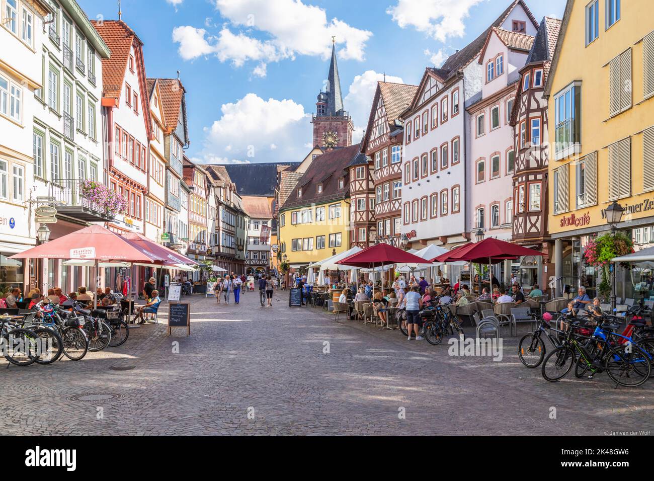 Historic Old Town Market in the medieval village of Wertheim am Main ...