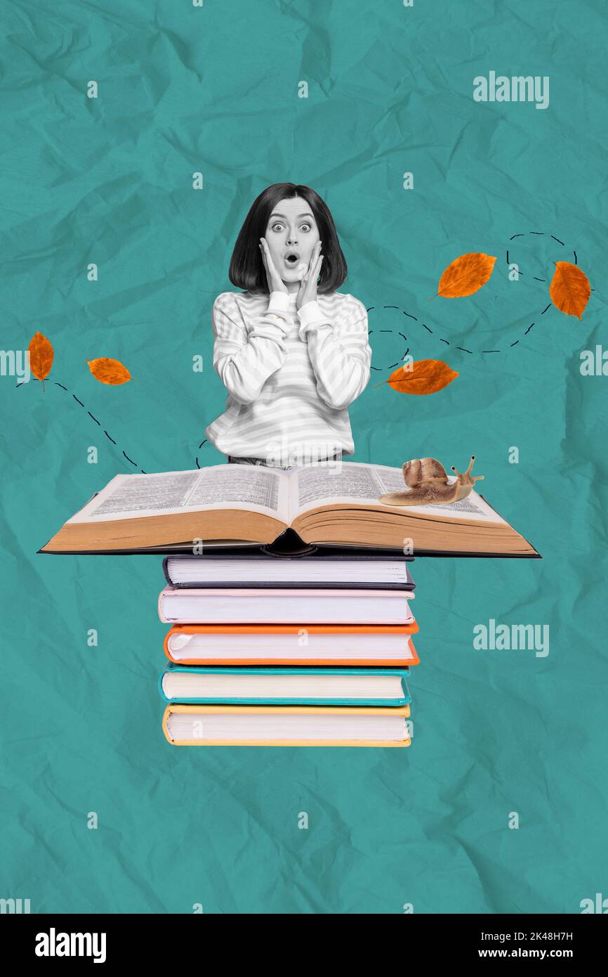 Creative abstract template graphics image of impressed funny funky lady ...