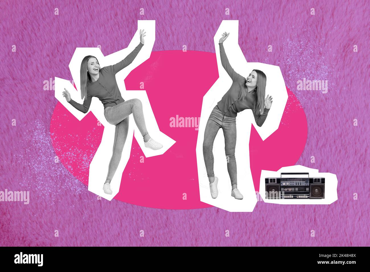 Collage 3d image of pinup pop retro sketch of happy smiling ladies ...