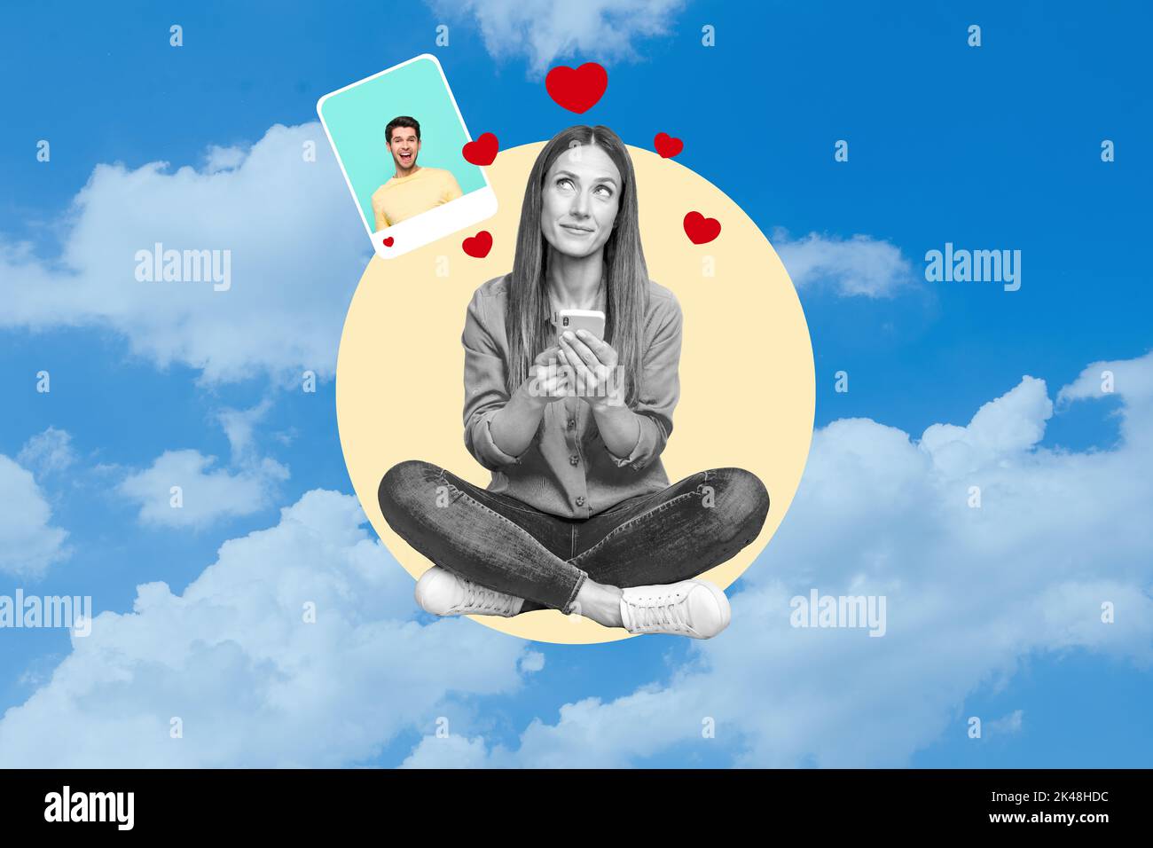 Photo artwork minimal picture of dreamy lady thinking boyfriend ...