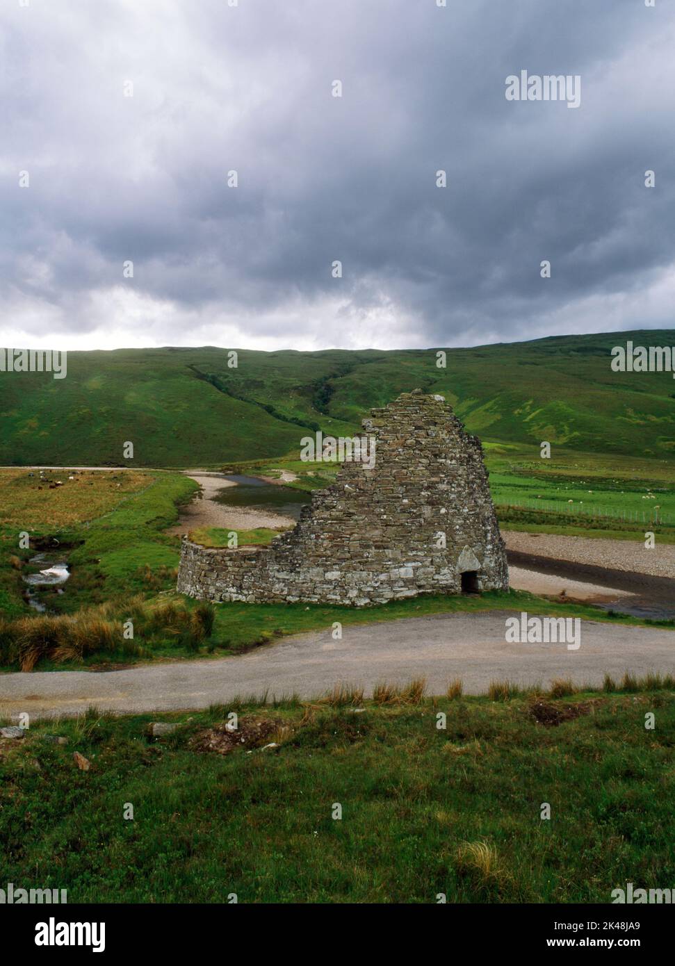 View WNW of Dun Dornaigil Iron Age broch above the Strathmore River S ...
