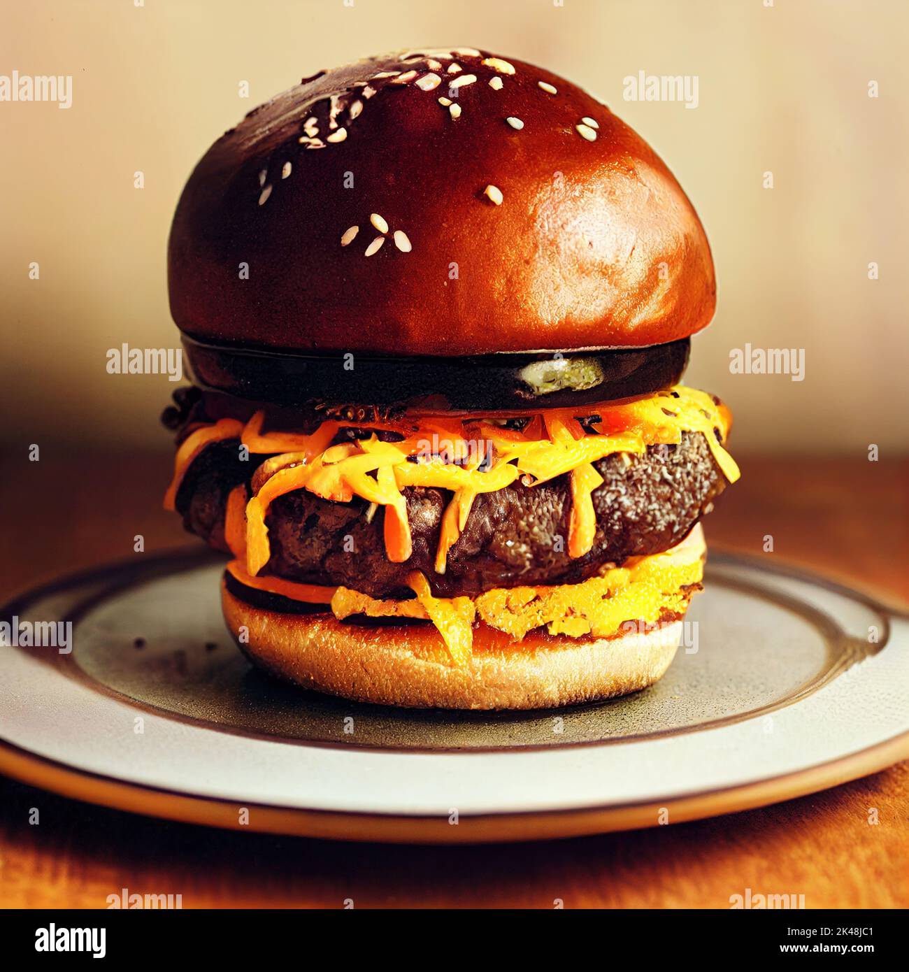 Beef burger with cutlet, cheese, green vegetables, fast food Stock ...