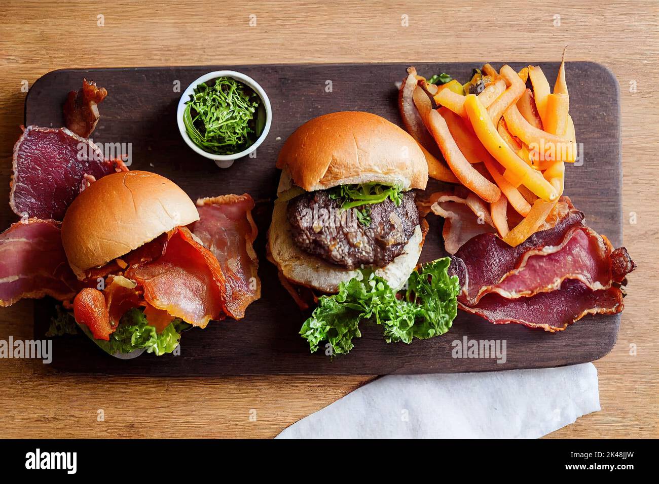 Burger ingredients top view, fast food concept Stock Photo - Alamy
