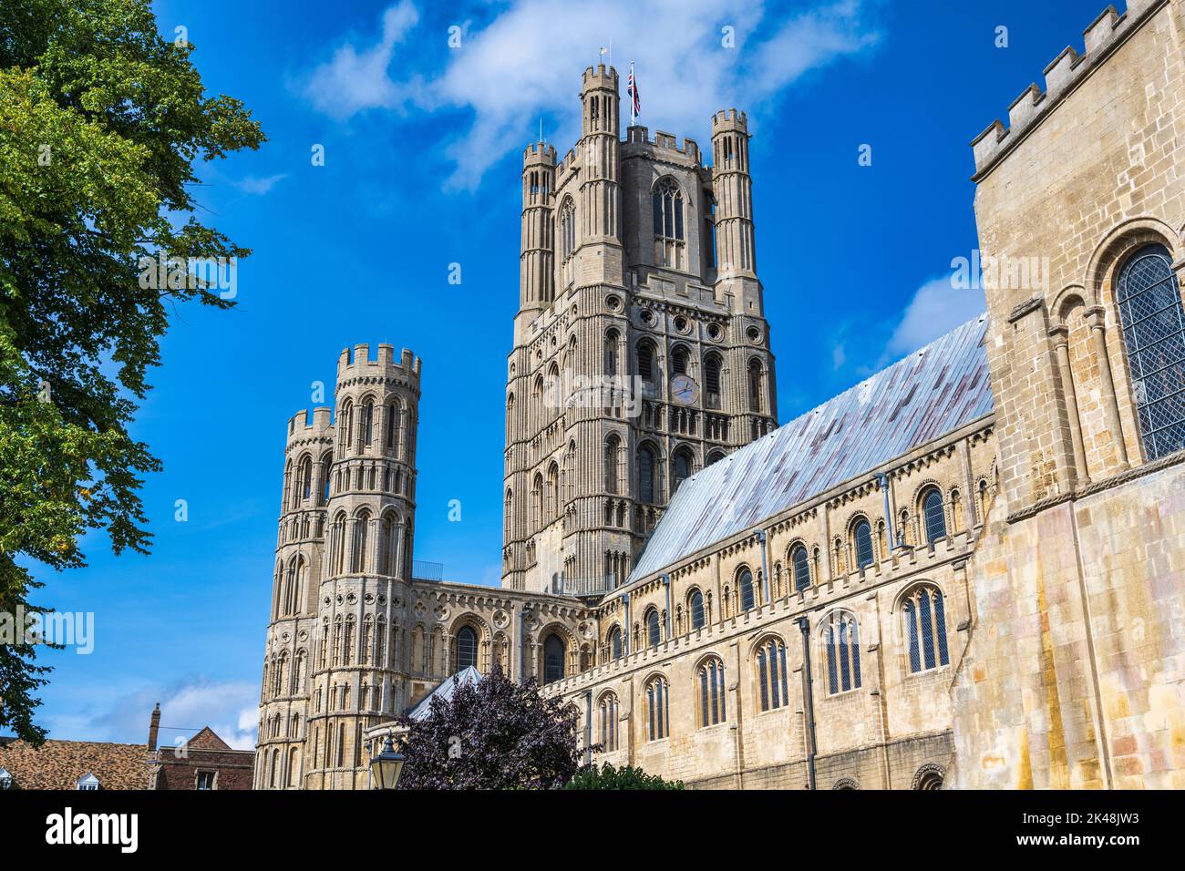West tower and south elevation of Ely Cathedral in Ely, Cambridgeshire ...