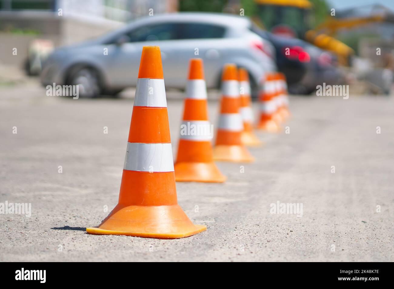 Row of Traffic cone in the road. Repair scene Stock Photo - Alamy