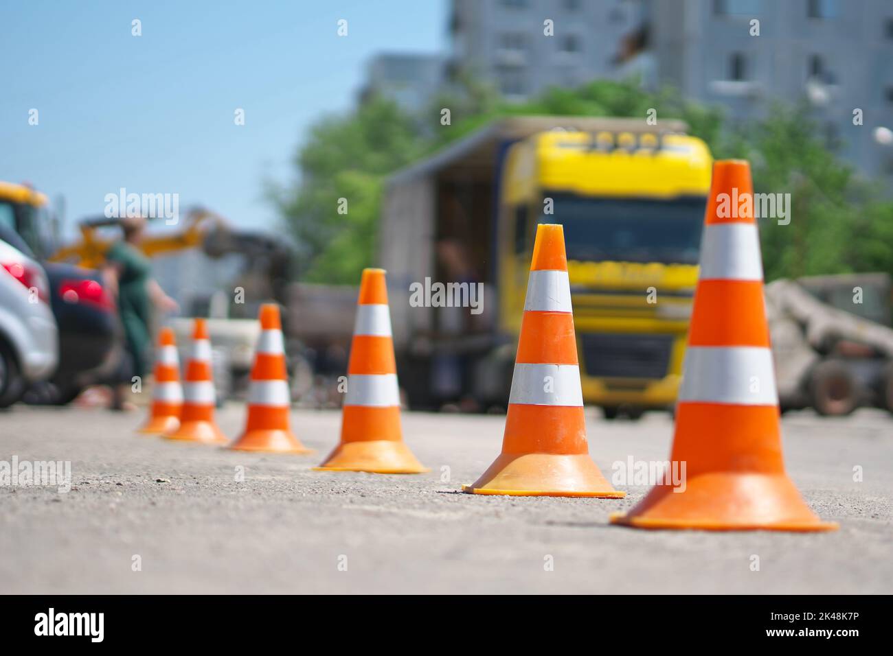 Row of Traffic cone in the road. Repair scene Stock Photo - Alamy