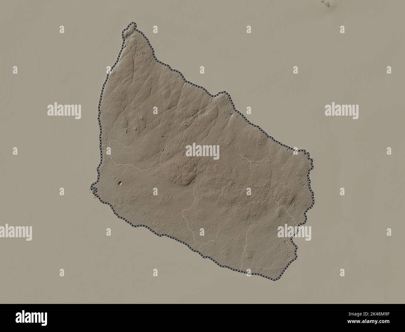 Bornholm, island of Denmark. Elevation map colored in sepia tones with lakes and rivers Stock ...