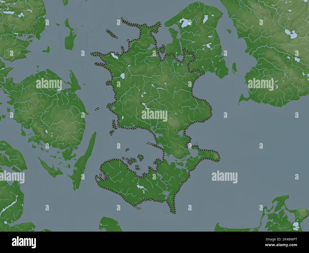 Sjlland, region of Denmark. Elevation map colored in wiki style with ...