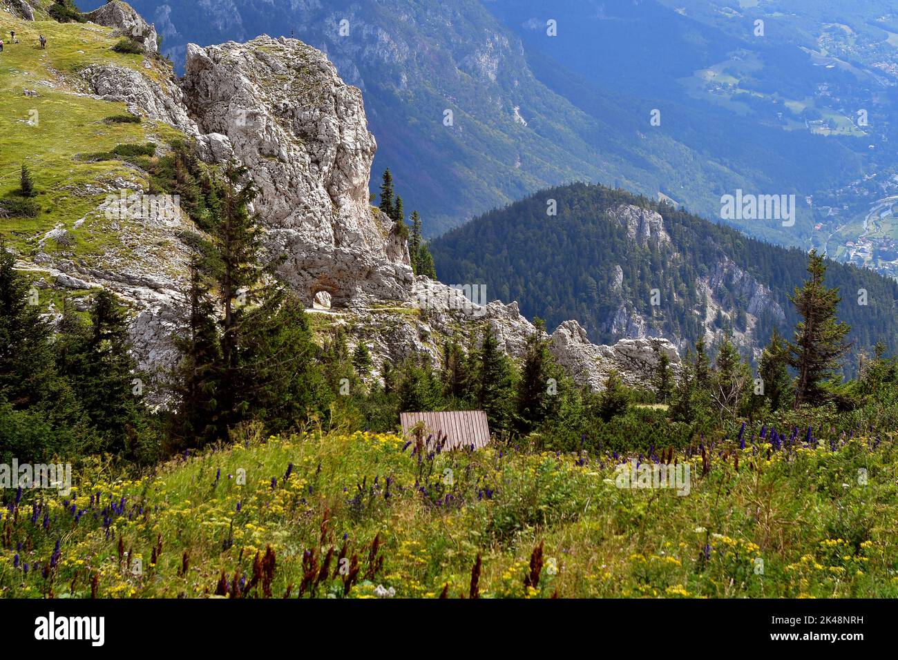 Austria, Rax mountain in Lower Austria, footpath through rock window ...
