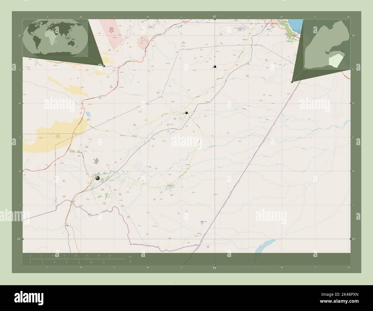Ali Sabieh, region of Djibouti. Open Street Map. Locations of major ...