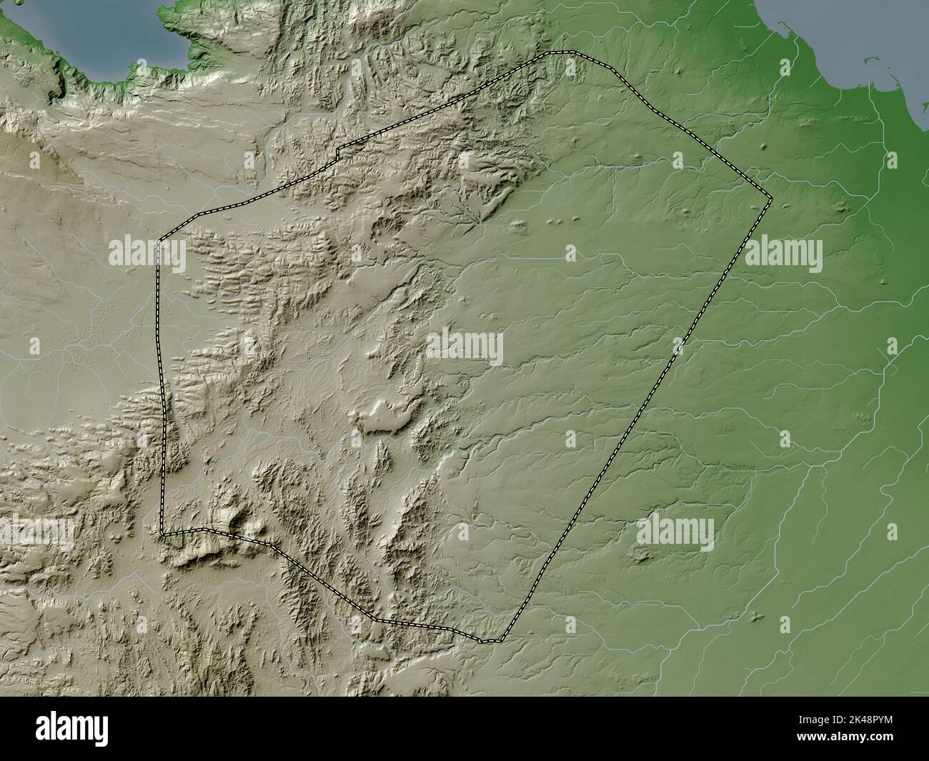 Ali Sabieh, region of Djibouti. Elevation map colored in wiki style ...