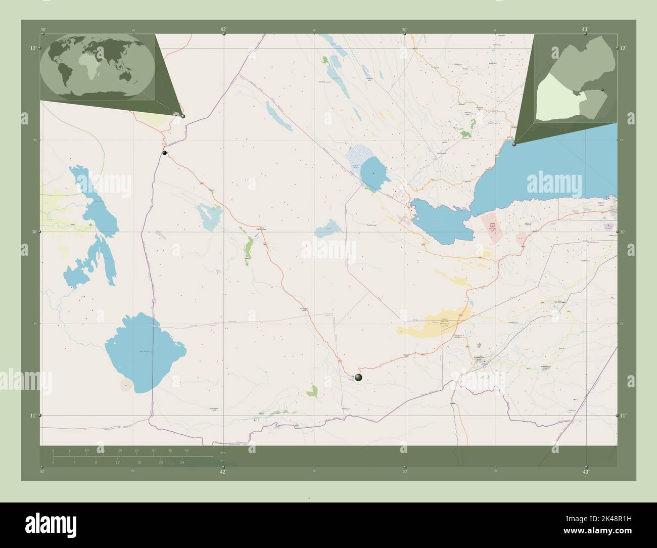 Dikhil, region of Djibouti. Open Street Map. Locations of major cities ...