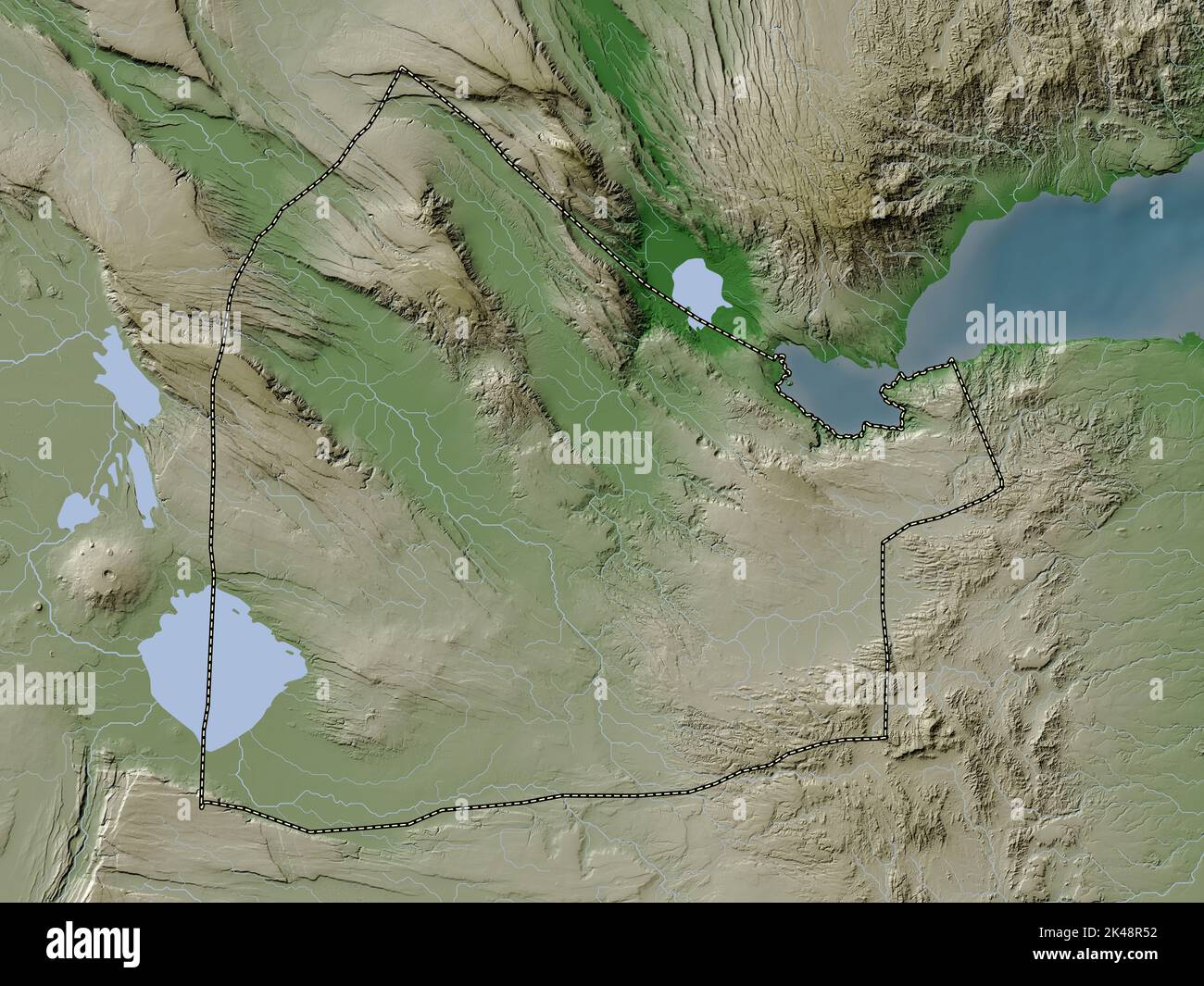 Dikhil, region of Djibouti. Elevation map colored in wiki style with ...