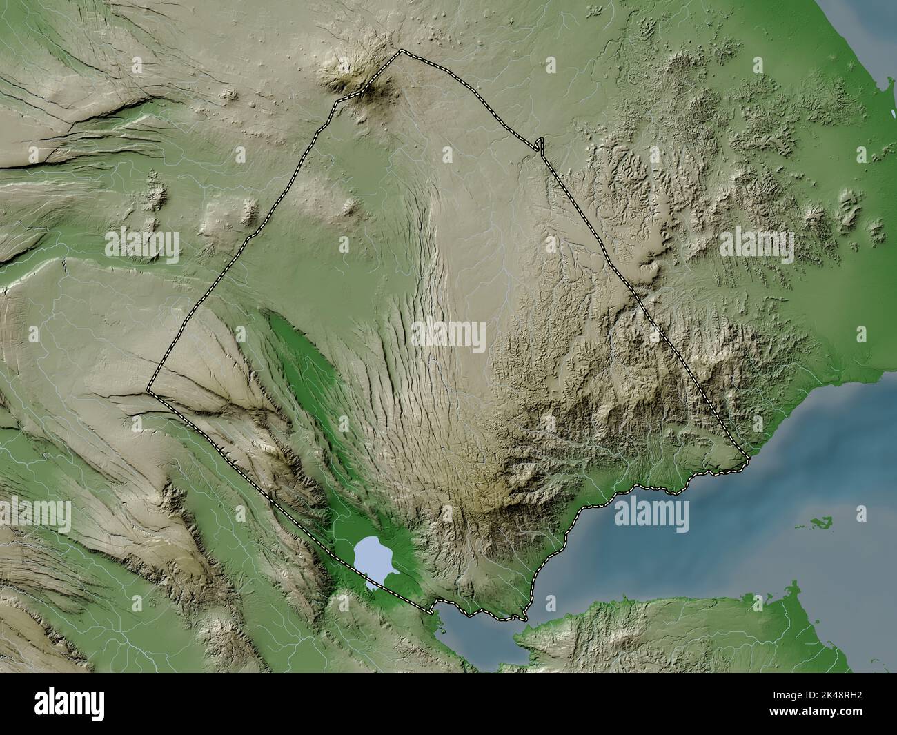 Tadjourah, region of Djibouti. Elevation map colored in wiki style with ...