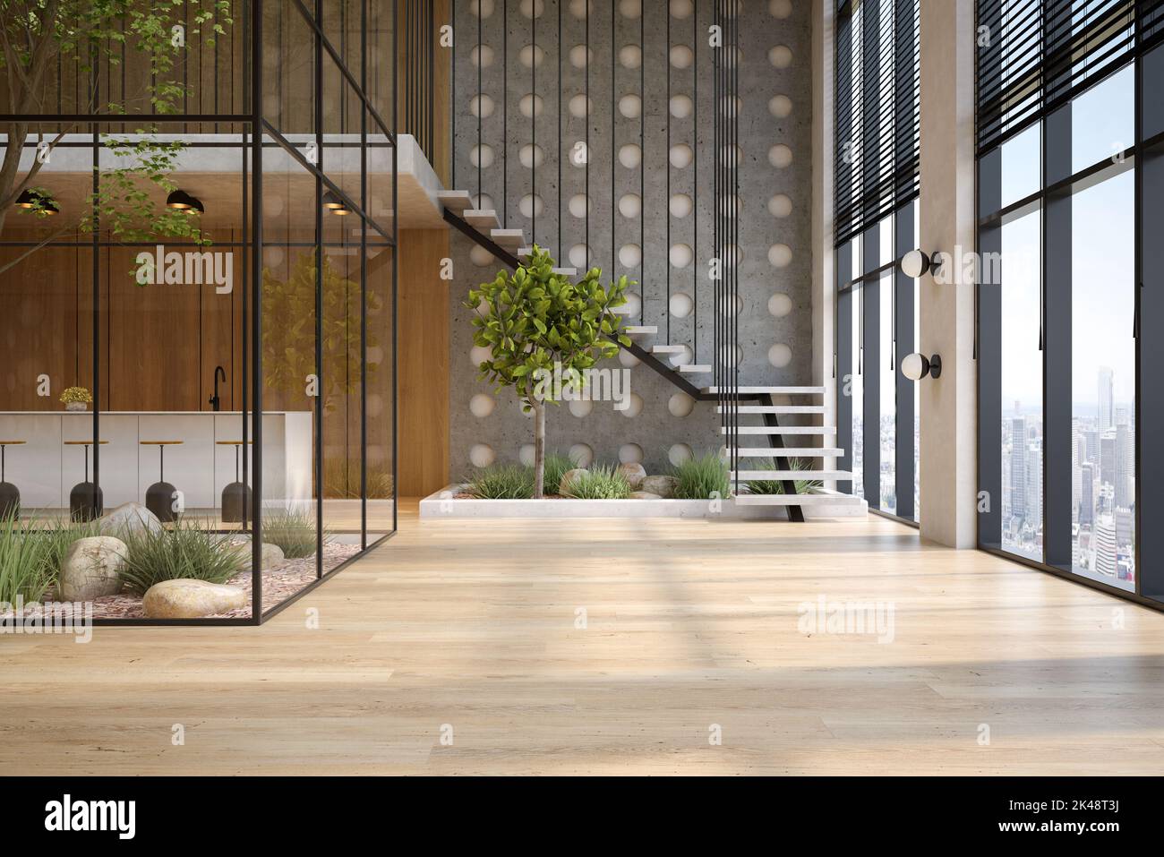 Modern style conceptual interior empty room 3 d illustration Stock Photo - Alamy