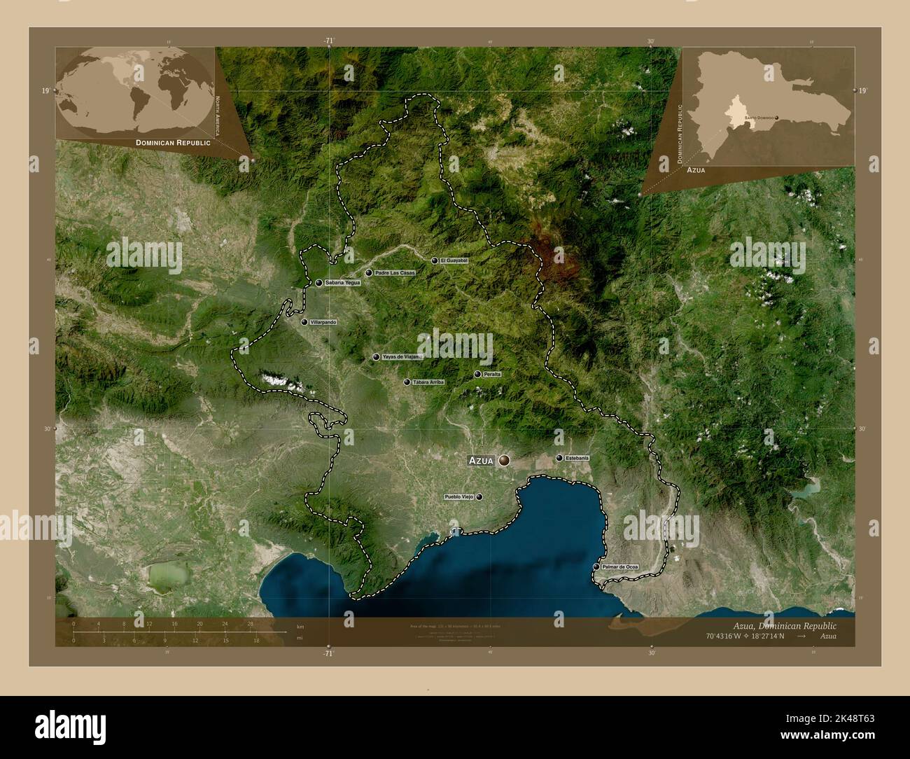 Azua, province of Dominican Republic. Low resolution satellite map ...