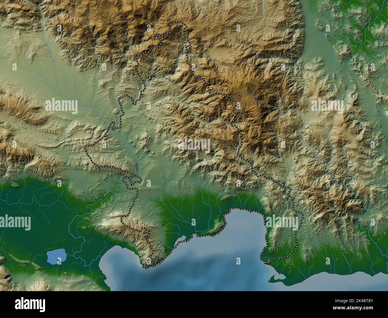 Azua, province of Dominican Republic. Colored elevation map with lakes ...