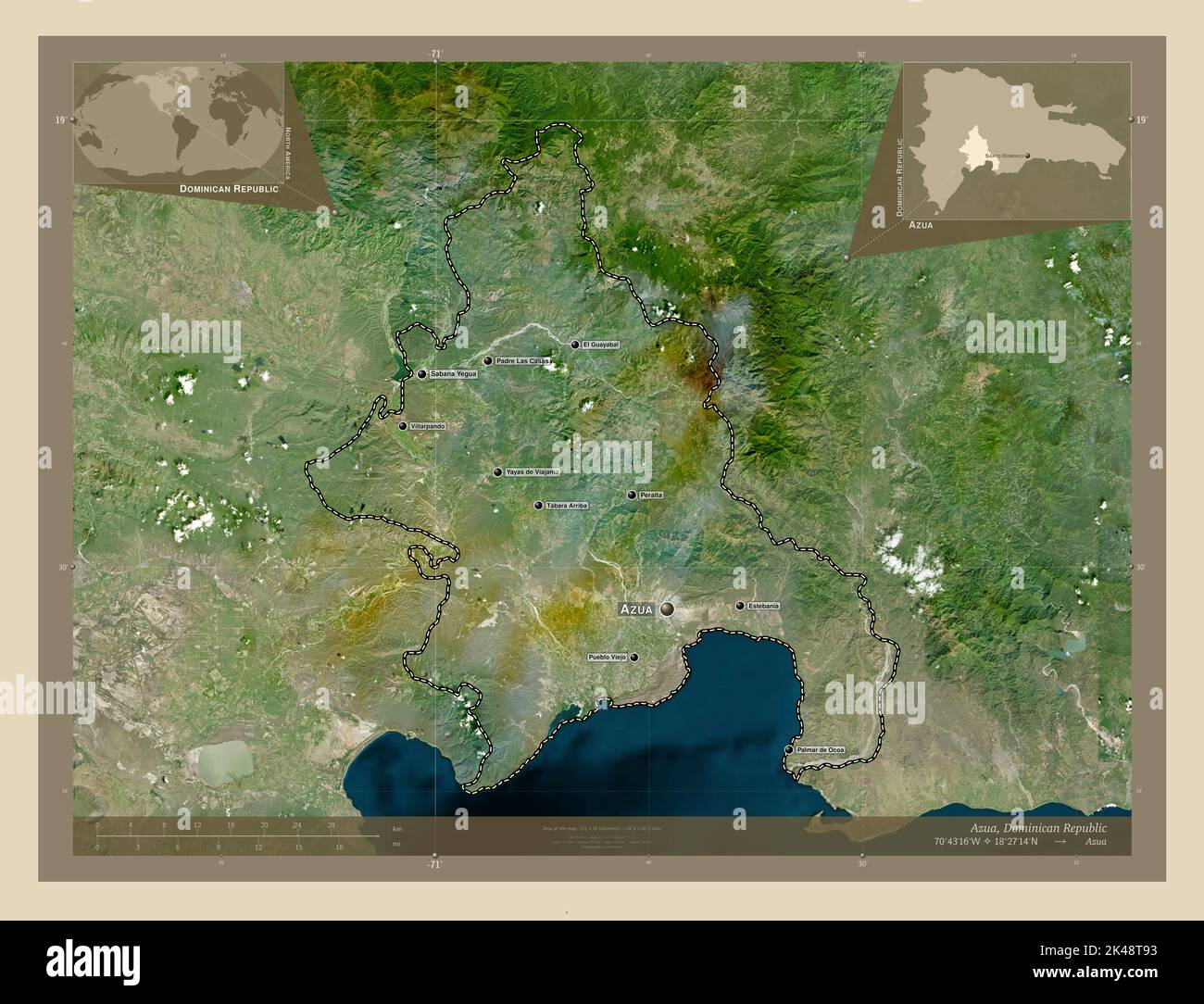 Azua, province of Dominican Republic. High resolution satellite map ...