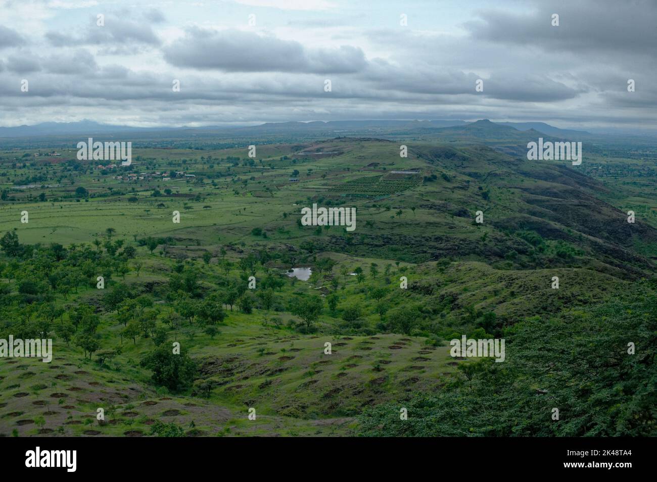 Top view of agricultural land near Aundh in rainy season district ...