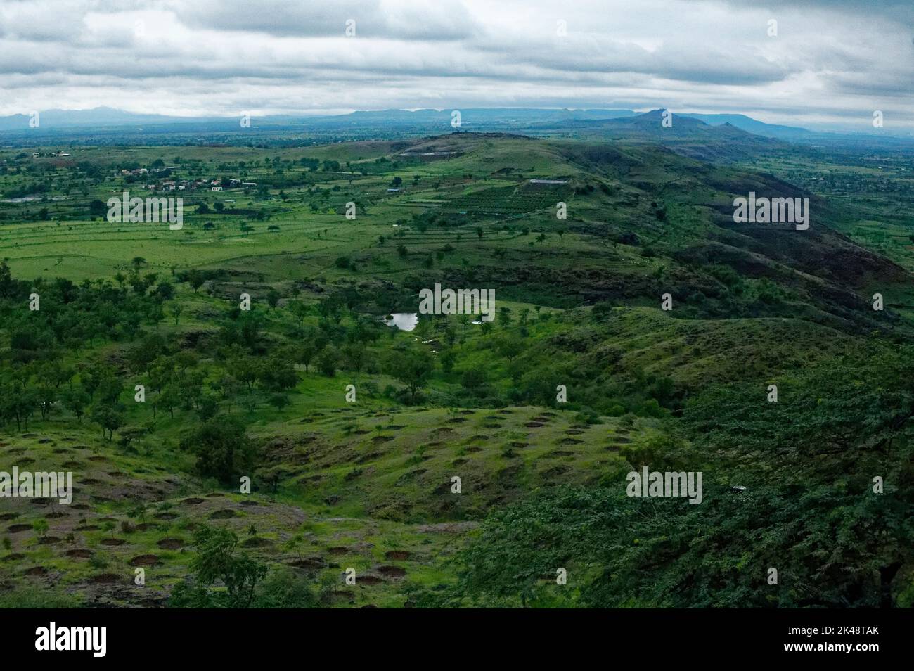 Top view of agricultural land near Aundh in rainy season district ...
