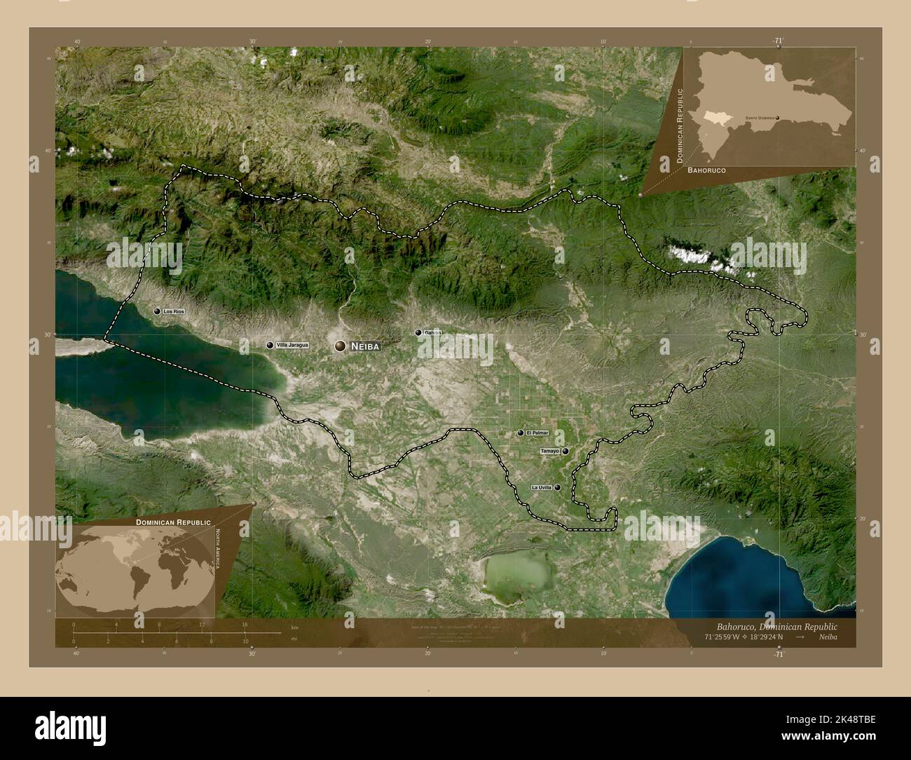 Bahoruco, province of Dominican Republic. Low resolution satellite map ...