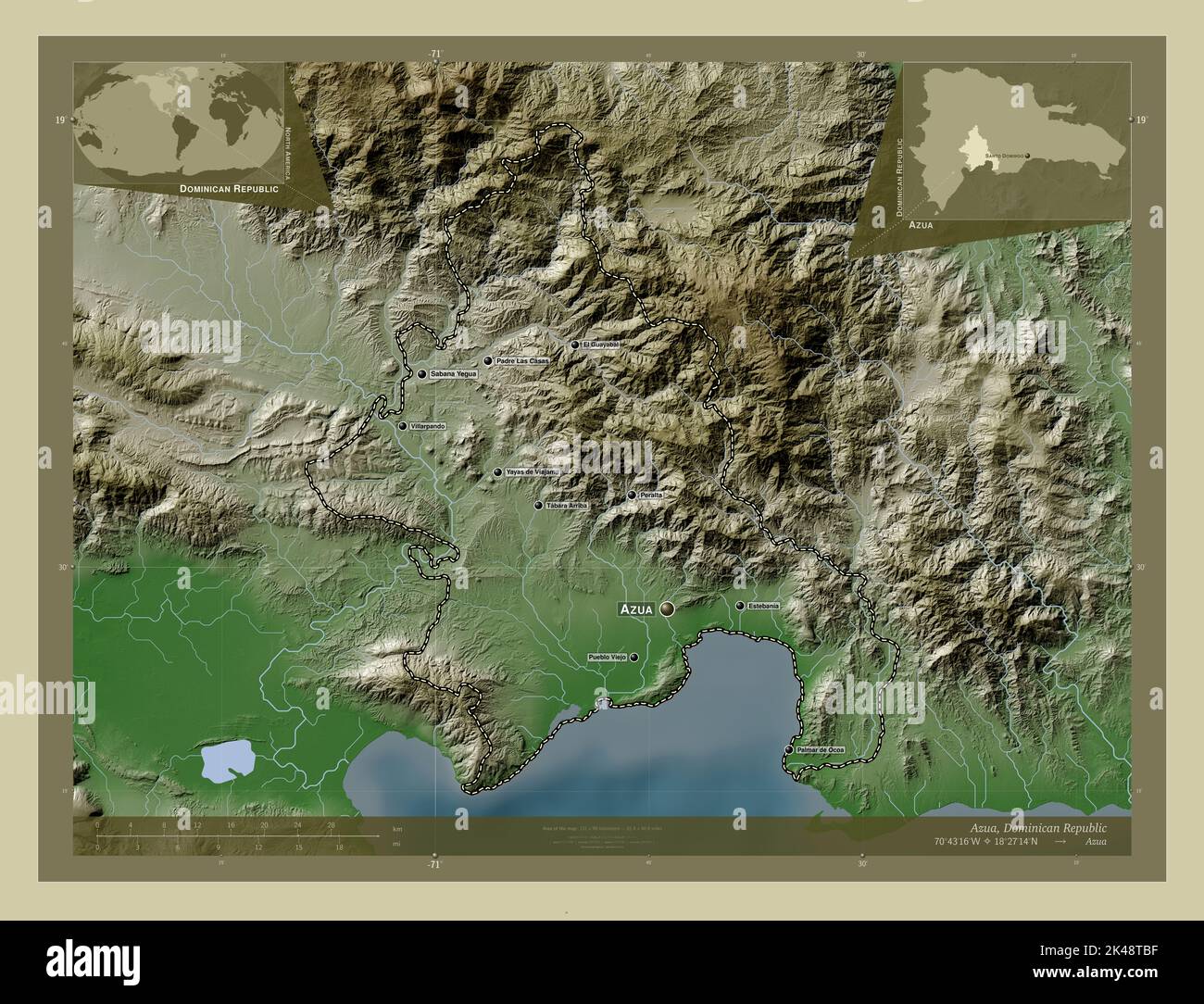 Azua, province of Dominican Republic. Elevation map colored in wiki ...
