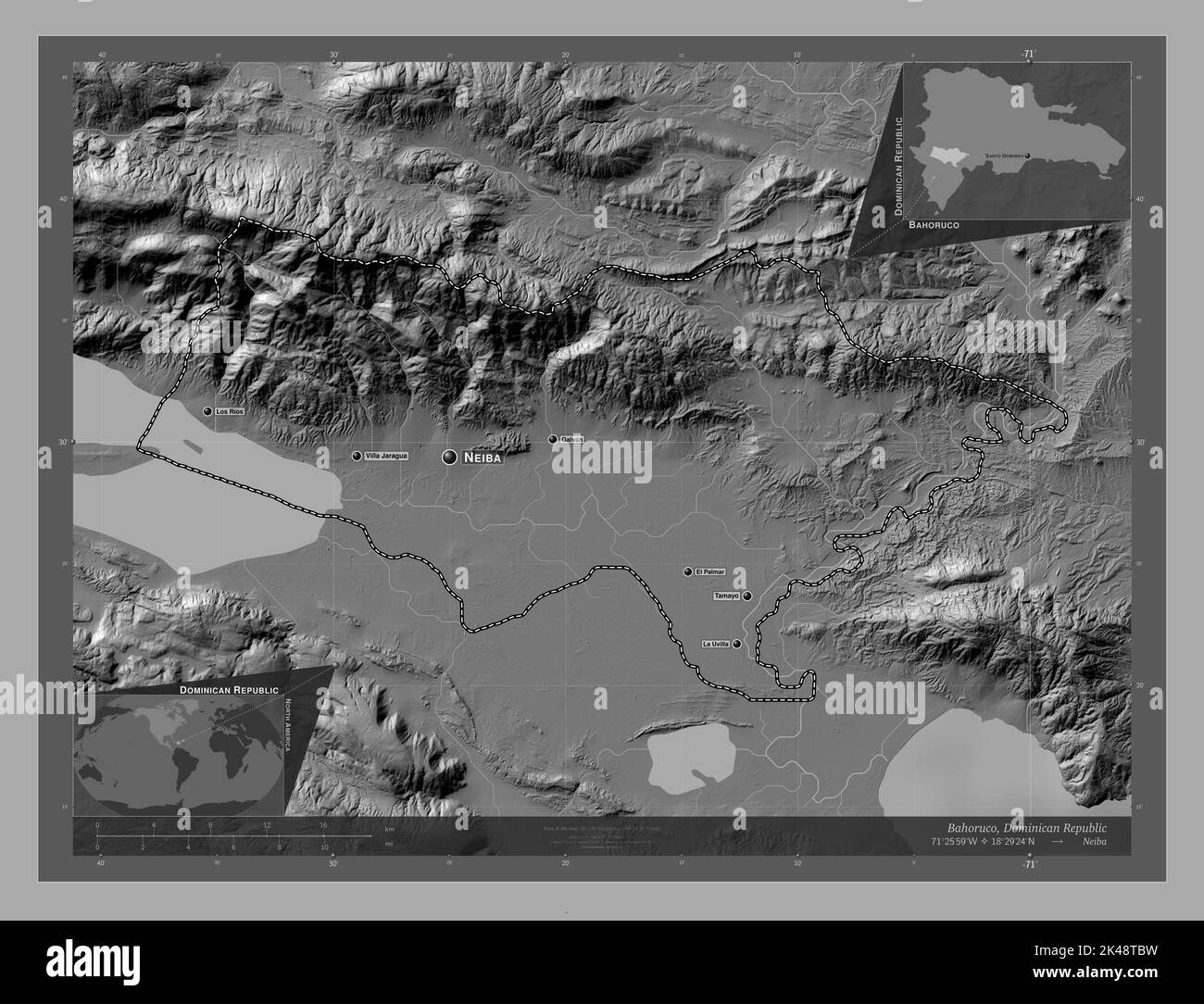 Bahoruco, province of Dominican Republic. Bilevel elevation map with ...