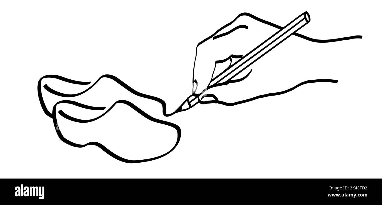 Cartoon hand drawing walk clogs, farms clogs. Traditional Dutch wooden ...