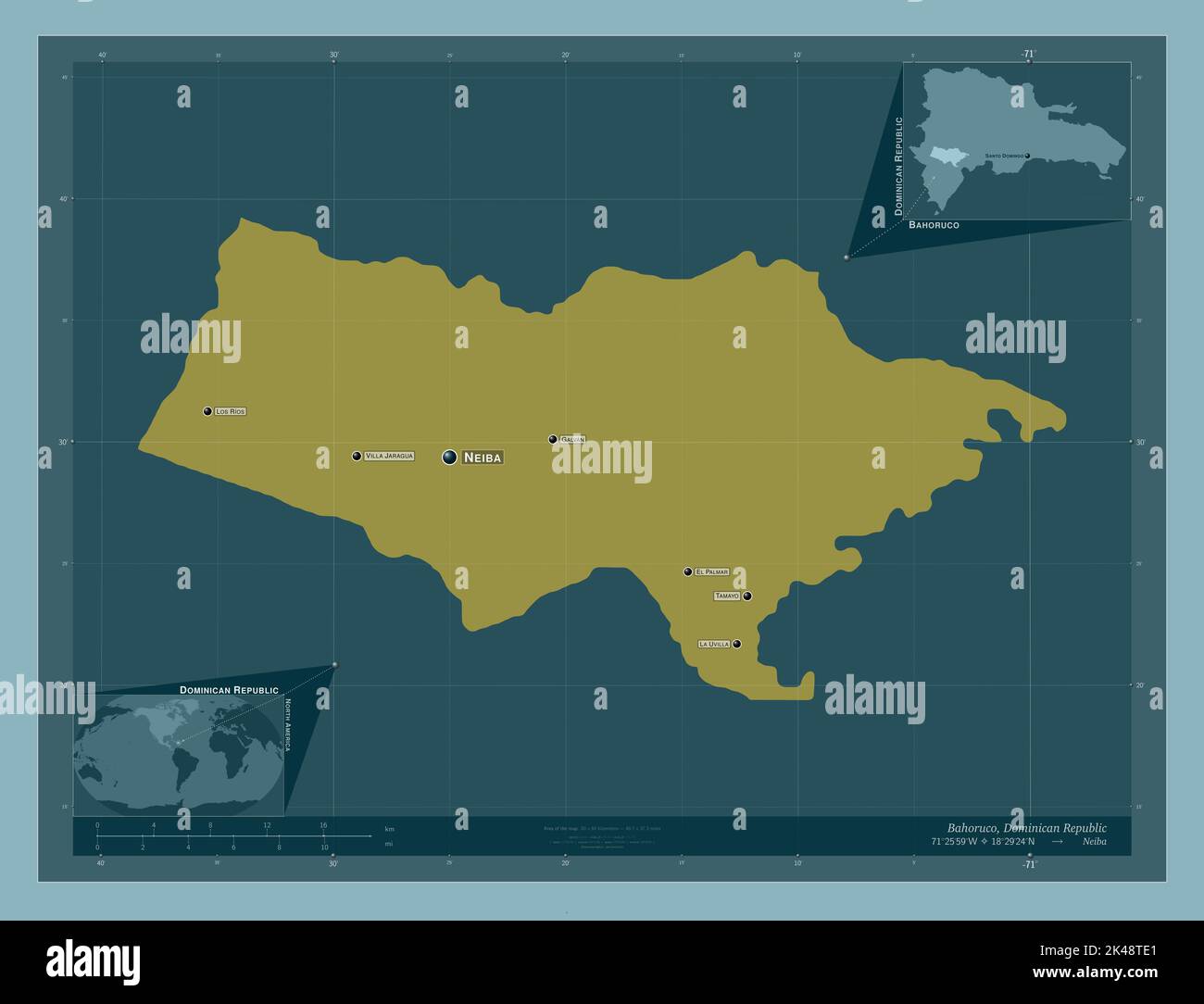 Bahoruco, province of Dominican Republic. Solid color shape. Locations ...