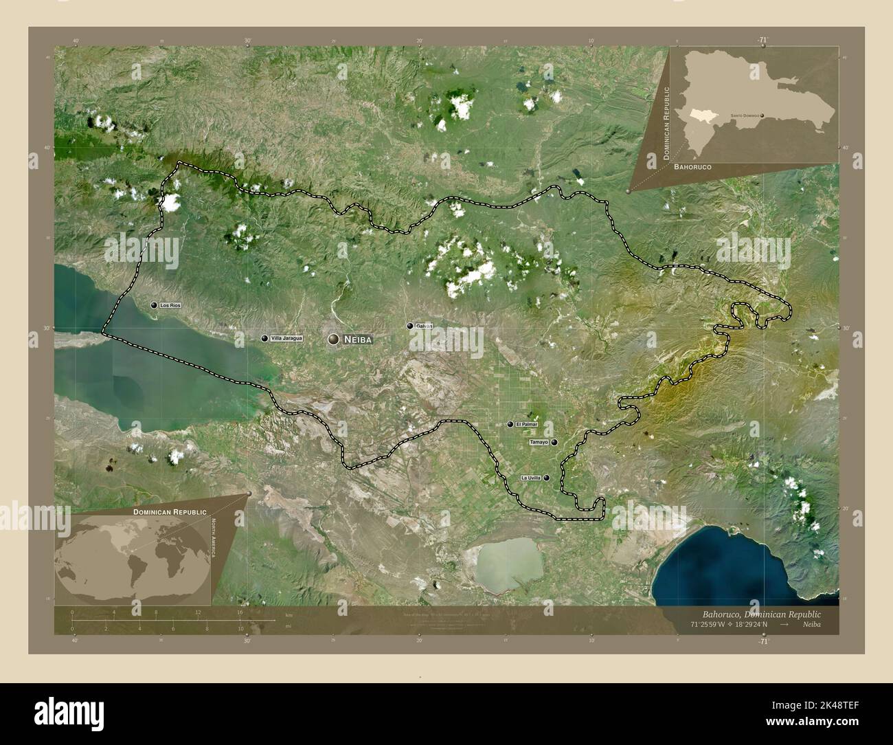 Bahoruco, province of Dominican Republic. High resolution satellite map ...