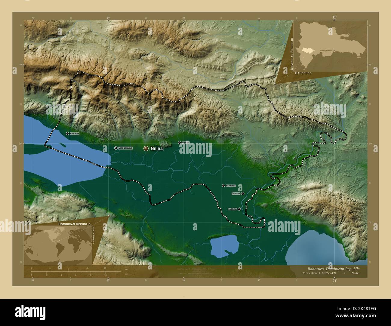 Bahoruco, province of Dominican Republic. Colored elevation map with ...