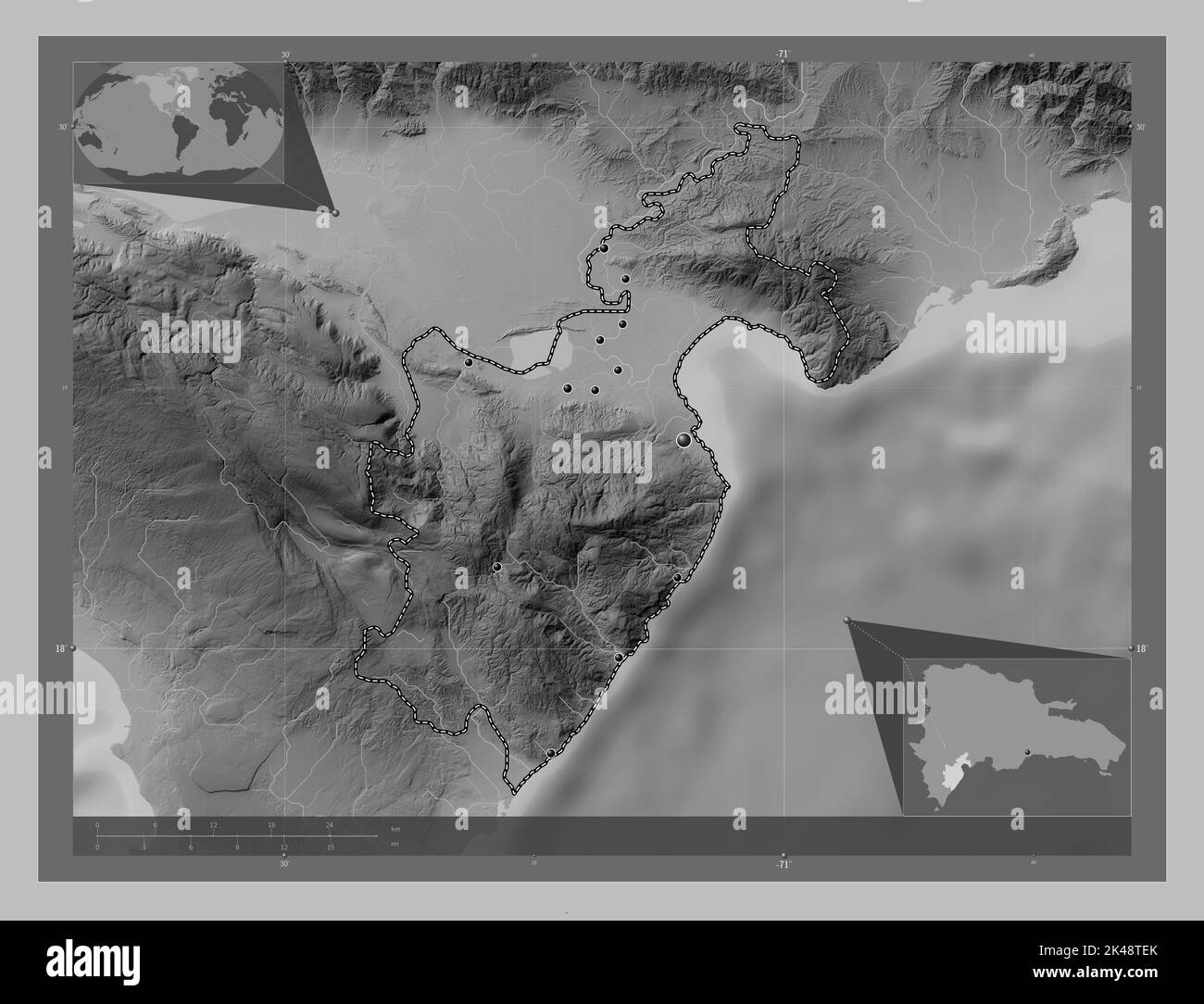 Barahona, province of Dominican Republic. Grayscale elevation map with ...