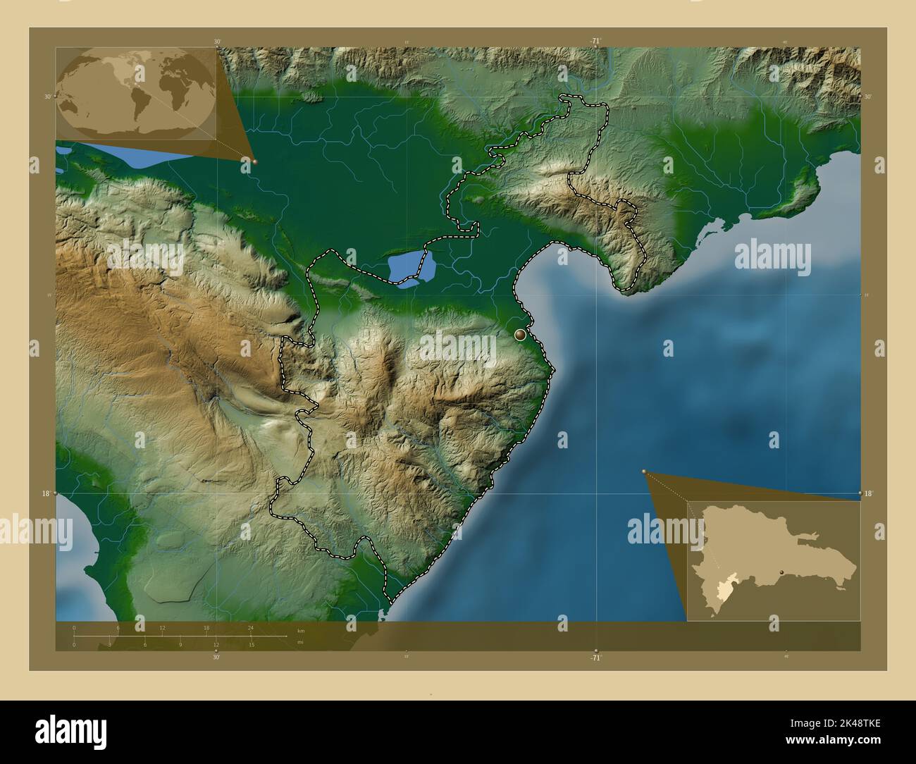 Barahona, province of Dominican Republic. Colored elevation map with ...